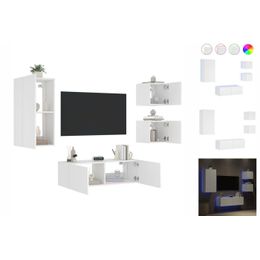 vidaXL TV-Schrank 4-tlg TV-Wohnwand mit LED-Leuchten Weiß