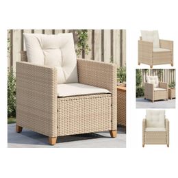 vidaXL Gartenstuhl Gartensessel mit Kissen Beige Polyrattan