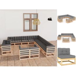 vidaXL Garten-Essgruppe 13-tlg Garten Lounge Set mit Kissen Kiefer Massivholz Holz Sitzgruppe
