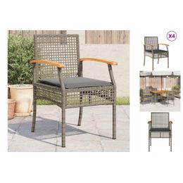 vidaXL Gartenstuhl Gartenstühle mit Kissen 4 Stk Grau Polyrattan Akazienholz