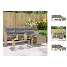 vidaXL Gartenbank Gartensofa in L-Form mit Tisch und Kissen Beige Polyrattan Außenbereic