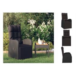 vidaXL Gartenstuhl Gartensessel Verstellbar mit Kissen Schwarz Polyrattan