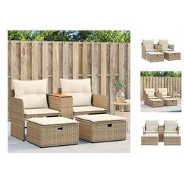 vidaXL Gartenbank Gartensofa 2-Sitzer mit Hockern Beige Polyrattan