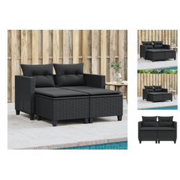 vidaXL Gartenbank Gartensofa 2-Sitzer mit Hockern Schwarz Polyrattan