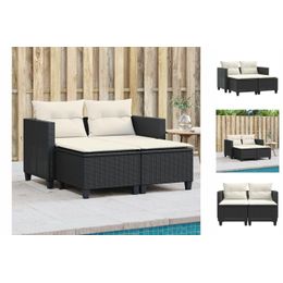 vidaXL Gartenbank Gartensofa 2-Sitzer mit Hockern Schwarz Polyrattan