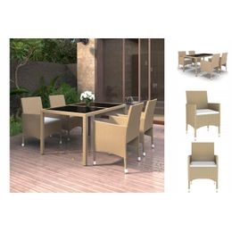 vidaXL Garten-Essgruppe 5-tlg Garten-Essgruppe Polyrattan und Hartglas Beige Sitzgruppe