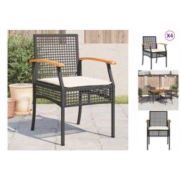 vidaXL Gartenstuhl Gartenstühle mit Kissen 4 Stk Schwarz Polyrattan Akazienholz