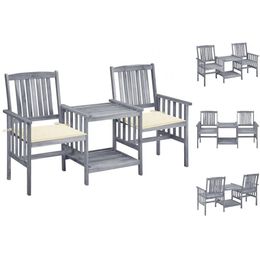 vidaXL Garten-Essgruppe Gartenstühle mit Teetisch und Kissen Massivholz Akazie Holz Sitzgruppe