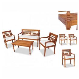 vidaXL Garten-Essgruppe 4-tlg Garten Lounge Set mit Auflagen Massivholz Teak Holz Sitzgruppe S
