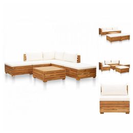 vidaXL Garten-Essgruppe 6-tlg Garten-Sofagarnitur mit Auflagen Akazienholz Cremeweiß Holz Sitz