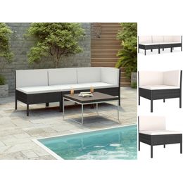 vidaXL Garten-Essgruppe 3-tlg Garten Lounge Set mit Auflagen Polyrattan Schwarz Sitzgruppe Set