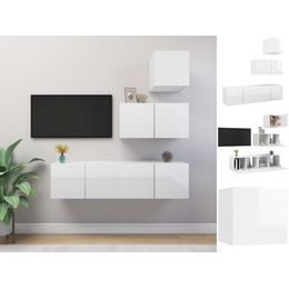 vidaXL Kleiderschrank 4-tlg TV-Schrank-Set Hochglanz-Weiß Spanplatte TV-Konsole für Fernsehe