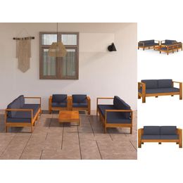 vidaXL Garten-Essgruppe 8-tlg Garten Lounge Set mit Dunkelgrauen Auflagen Akazienholz Holz Sit