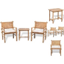 vidaXL Garten-Essgruppe 3-tlg Bistro-Set mit Auflagen Bambus Sitzgruppe Set