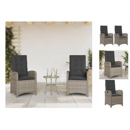 vidaXL Gartenstuhl Gartensessel mit Kissen 2 Stk Verstellbar Grau Polyrattan