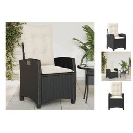 vidaXL Gartenstuhl Gartensessel Verstellbar mit Kissen Schwarz Polyrattan