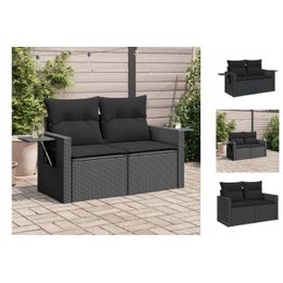 vidaXL Gartenbank Gartensofa mit Kissen 2-Sitzer Schwarz Polyrattan Außenbereich