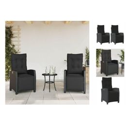 vidaXL Gartenstuhl Gartensessel mit Fußteil 2 Stk Verstellbar Schwarz Polyrattan