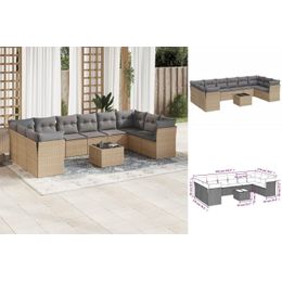 vidaXL Garten-Essgruppe 11-tlg Garten-Sofagarnitur mit Kissen Beige Polyrattan Lounge