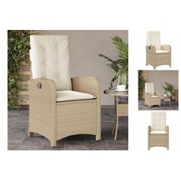 vidaXL Gartenstuhl Gartensessel mit Kissen Verstellbar Beige Polyrattan