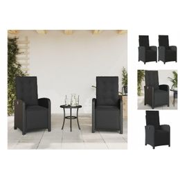 vidaXL Gartenstuhl Gartensessel mit Fußteil 2 Stk Verstellbar Schwarz Polyrattan