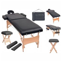 vidaXL Massageliege Massageliege 2 Zonen Tragbar mit Hocker 10 cm Polster Schwarz