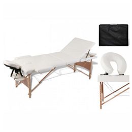 vidaXL Massageliege Massagetisch mit Holzrahmen faltbar 3 Zonen Creme-Weiß