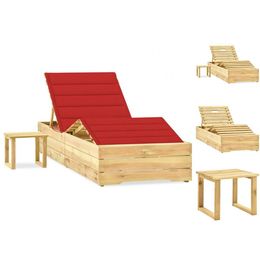 vidaXL Wellnessliege Gartenliege Sonnenliege Holzliege mit Beistelltisch Auflage rot Kiefer