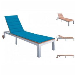 vidaXL Wellnessliege Gartenliege Sonnenliege Rollliege mit blauer Auflage Relax Holz