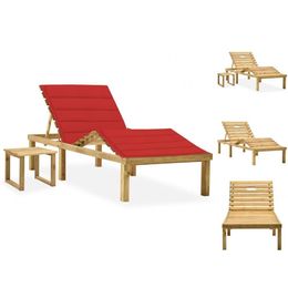 vidaXL Wellnessliege Gartenliege Sonnenliege Holzliege verstellbar mit Tisch Relax Auflage