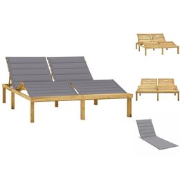 vidaXL Wellnessliege Doppelliege Gartenliege Sonnenliege Holzliege mit Auflagen grau Kiefer