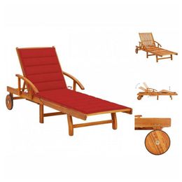 vidaXL Wellnessliege Gartenliege Sonnenliege Relaxliege Holzliege Rollliege mit Auflage rot