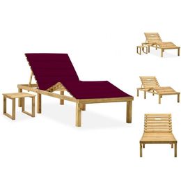 vidaXL Wellnessliege Gartenliege Sonnenliege Holzliege verstellbar mit Tisch Relax Auflage