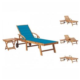 vidaXL Wellnessliege Relax Gartenliege Sonnenliege Holzliege Rollliege mit Tisch Auflage bl