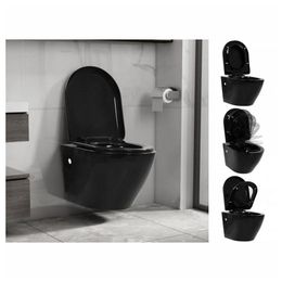 vidaXL Tiefspül-WC Wand-WC ohne Spülrand Keramik Schwarz