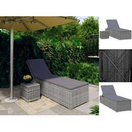 vidaXL Wellnessliege Sonnenliege mit Auflage und Teetisch Polyrattan Grau Gartenliege