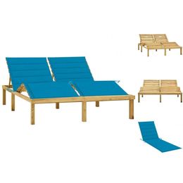 vidaXL Wellnessliege Doppelliege Gartenliege Sonnenliege Holzliege mit Auflagen blau Kiefer