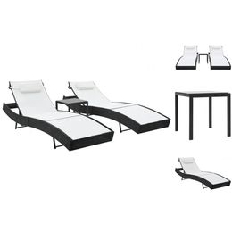 vidaXL Wellnessliege Sonnenliegen 2 Stk mit Tisch Polyrattan und Textilene Schwarz Gartenli