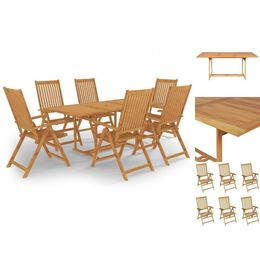 vidaXL Garten-Essgruppe 7-tlg Garten-Essgruppe Massivholz Teak Holz Sitzgruppe Set Sitzgruppe