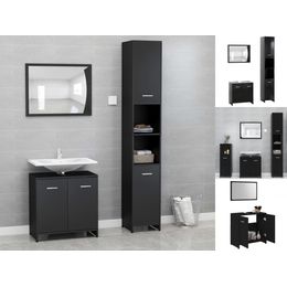 vidaXL Badezimmer-Set 3-tlg Badmöbel-Set Schwarz Spanplatte Badezimmer Waschbecken Schränke