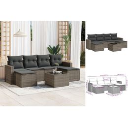 vidaXL Gartenbank 7-tlg Garten-Sofagarnitur mit Kissen Grau Polyrattan