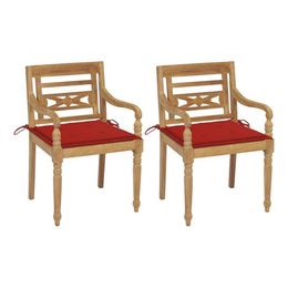 furnicato Gartenstuhl Batavia-Stühle 2 Stk. mit Roten Kissen Teak Massivholz