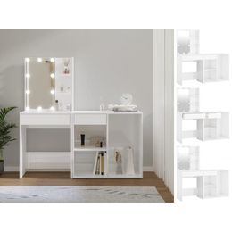 vidaXL Schminktisch LED-Schminktisch Frisiertisch Beautytisch mit Schrank Hochglanz-Weiß H