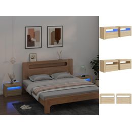 vidaXL Nachttisch Nachttische 2 Stk mit LEDs Sonoma-Eiche 60x35x40 cm Bett Nachtkonsole