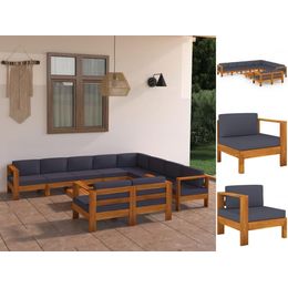 vidaXL Garten-Essgruppe 10-tlg Garten Lounge Set mit Dunkelgrauen Auflagen Akazienholz Holz Si