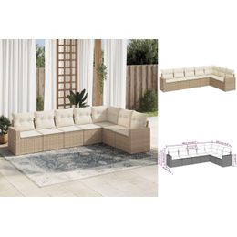 vidaXL Garten-Essgruppe 7-tlg Garten-Sofagarnitur mit Kissen Beige Polyrattan Lounge