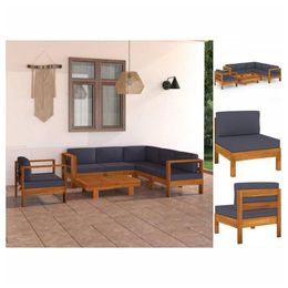 vidaXL Garten-Essgruppe 7-tlg Garten Lounge Set mit Dunkelgrauen Auflagen Akazienholz Holz Sit