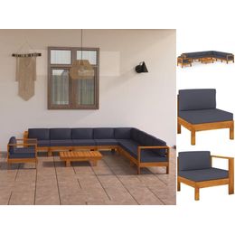 vidaXL Garten-Essgruppe 10-tlg Garten Lounge Set mit Dunkelgrauen Auflagen Akazienholz Holz Si