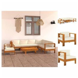 vidaXL Garten-Essgruppe 8-tlg Garten Lounge Set mit Creme Auflagen Massivholz Akazie Holz Sitz