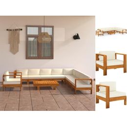 vidaXL Garten-Essgruppe 10-tlg Garten Lounge Set mit Creme Auflagen Massivholz Akazie Holz Sit